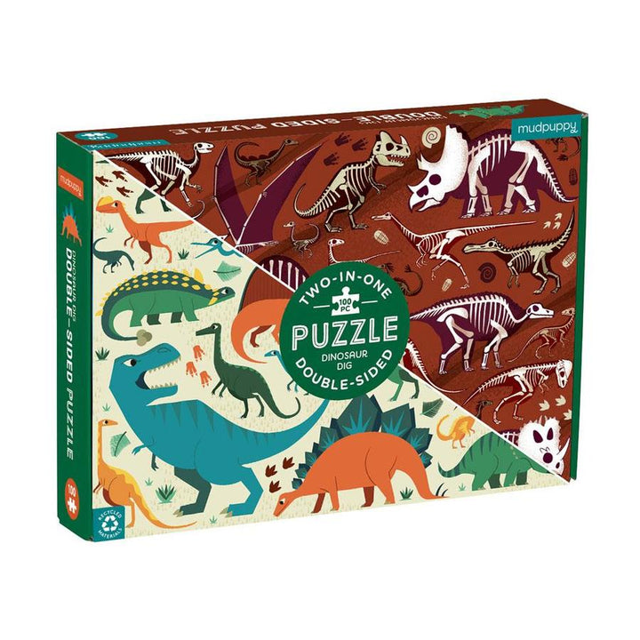 Dinosaur Dig 100 Piece Double-Sided Puzzle – KidzyWudzy LLC.